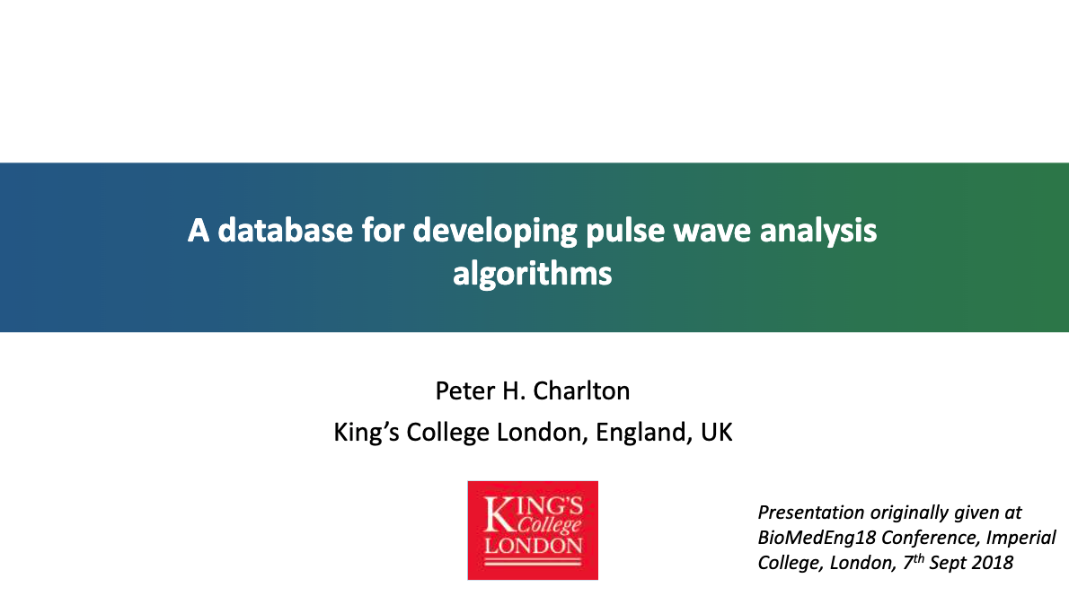 A database for developing pulse wave analysis algorithms | Peter Charlton